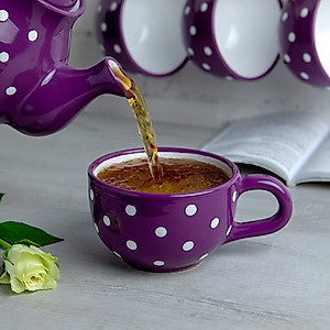 City to Cottage Handmade Ceramic Designer Purple and White Polka Dot Cup, Unique Extra Large 17.5oz/500ml Pottery Cappuccino, Coffee, Tea, Soup Mug | Housewarming Gift for Tea Lovers