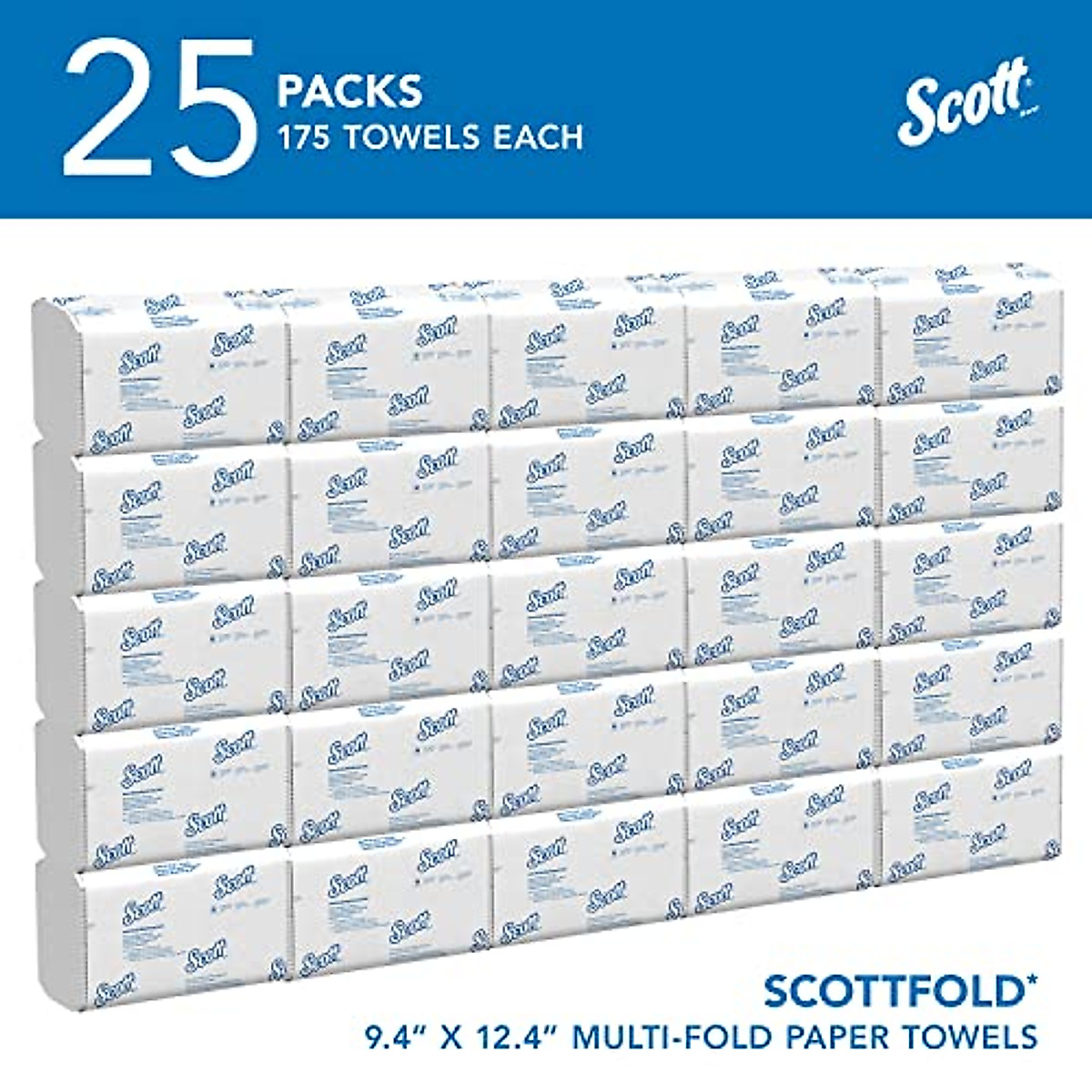 Scott® Pro™ Scottfold™ Multifold Paper Towels (01980), with Absorbency Pockets™, 9.4" x 12.4" sheets, White, (175 Sheets/Pack, 25 Packs/Case, 4,375 Sheets/Case)