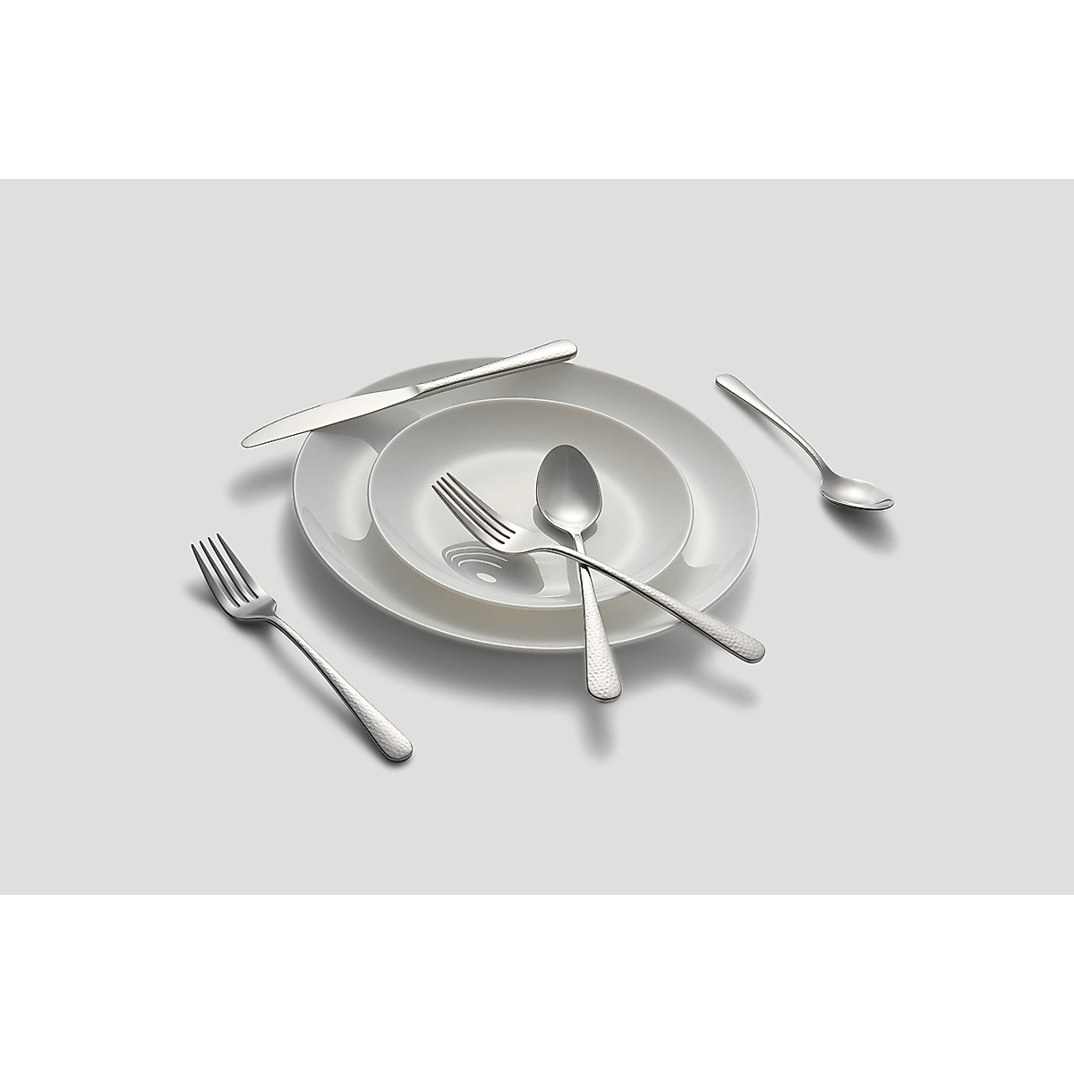 Cambridge Silversmiths Keene Hammered Mirror 20 Piece Flatware Set, Service for Four, silver