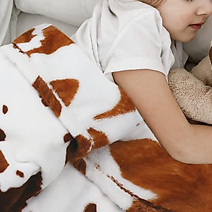 50x60IN Cow Print Blanket Brown Soft Fleece Throw Blanket Warm Plush Dog Blankets Lightweight Cozy Blanket Washable Home Décor Cow Print Throws for Adult Sofa Bed Couch Bedroom Living Room Dorm Room