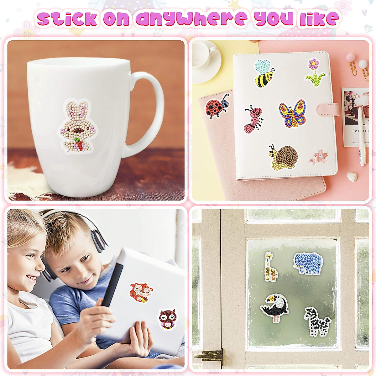 57PCS Diamond Painting Stickers for Kids - Fun DIY Diamond Painting Kits for Kids, Arts and Crafts for Kids Ages 8-12/6-8, Gem Sticker Art Kits for Kids Adult Beginners Gift