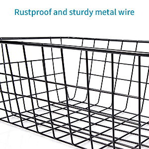 5PCS Wire Storage Baskets, Premium Metal Storage Organizer Basket, Small Size Metal Baskets for Home Office Kitchen, Black