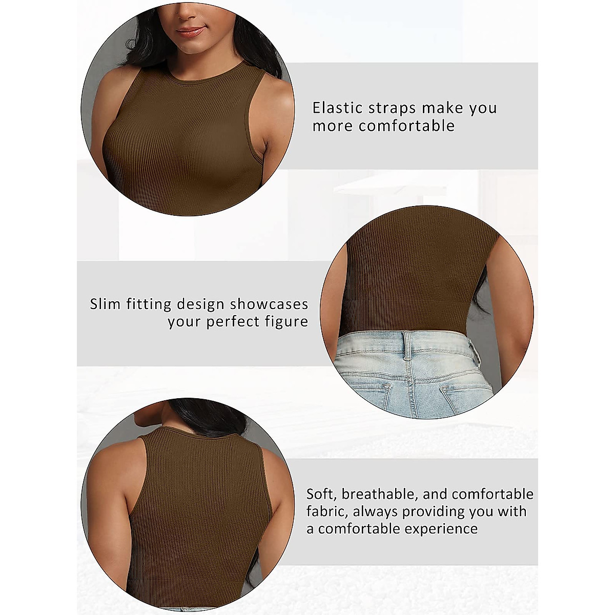 AUTOMET Womens 3 Piece Bodysuits Sexy Ribbed Sleeveless Halter Neck Shapewear Tank Tops One Piece Jumpsuits Summer Outfits