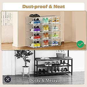 Harmon Wandyer XX-Large Shoe Boxes Clear Plastic Shoe Storage Organizer, Fit Size 12, Stackable Sneaker Display Case Shoe Container Bins, White, 12 Pack