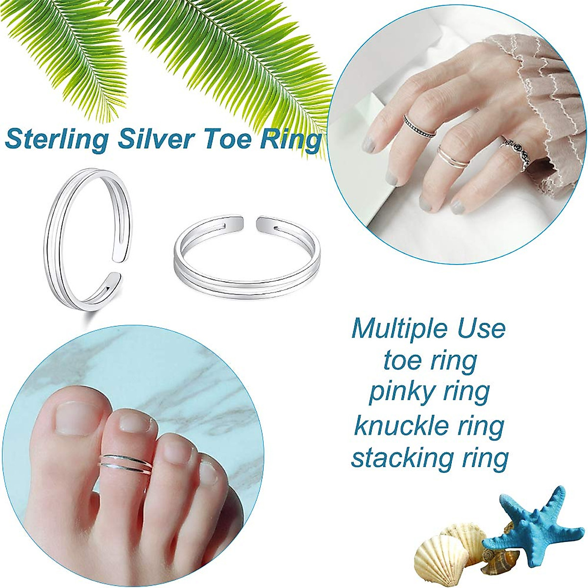 925 Sterling Silver Open Cuff Toe Ring for Women Adjustable Pinky Ring Band Size 2-4…
