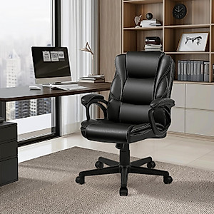 Yaheetech Office Chair High Back Wide Seat Executive Chair Adjustable Desk Chair, PU Leather Managerial Swivel Chair w/Padded Armrest, Big and Tall