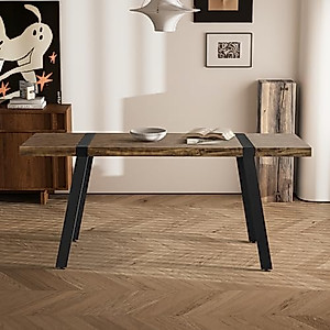 Comfy to go 70” Rectangluar Dining Table for 6-8 Person, Mid Century Modern Metal Frame Kitchen Table with 2.4” Thick Wood Grain Tabletop for Dining Living Room Farmhouse Furniture (Rustic Brown)