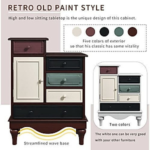 MAXCBD Nightstand Bedside Table Drawer Cabinet Bedroom Nightstand Vintage Cabinet with 5 Drawers & 1 Storage Cabinet Brown Vintage Style Storage Tower Dresser