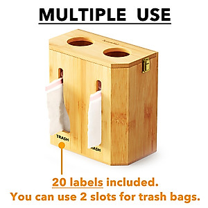 SpaceAid Grocery Bag Holder & Trash Bag Dispenser, Bamboo 2 in 1 Garbage Bag Roll Holders Organizer for Plastic Bags, Under Sink Organizers and Storage for Kitchen Organization (Bamboo)