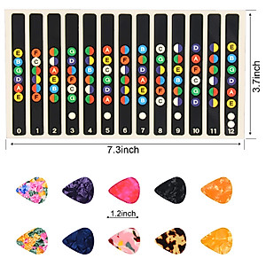 2 Pcs Guitar Fretboard Stickers, Guitar Note Stickers, Learn Guitar Tabs, Sticker for Beginner Learner with 10 Pcs Guitar Picks