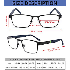 3-Pack Reading Glasses for Men Blue Light Blocking Trendy Metal Frame Computer Readers Antieye Strain/glare Uv Ray Filter Eyeglasses(+2.0 magnification Strength)