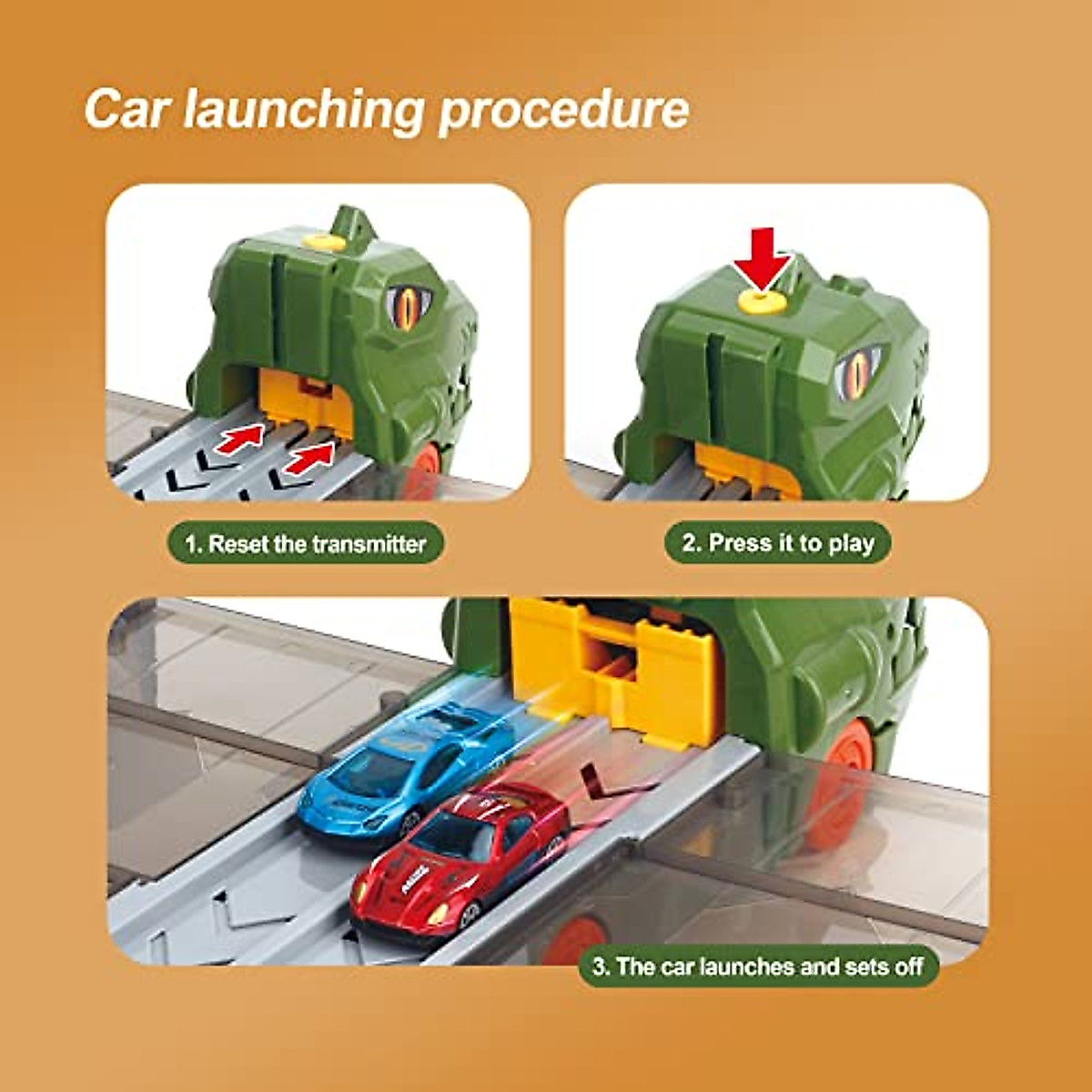 Dinosaur Cars Toys with 81.5inch Dino Track, Carrier Transport Dinosaur Truck with 6pcs Die-cast Cars Toys for Kids 3 4 5 6, Parking Lot Garage Kids Toys for Boys 3-5 5-7 Years Old Gift