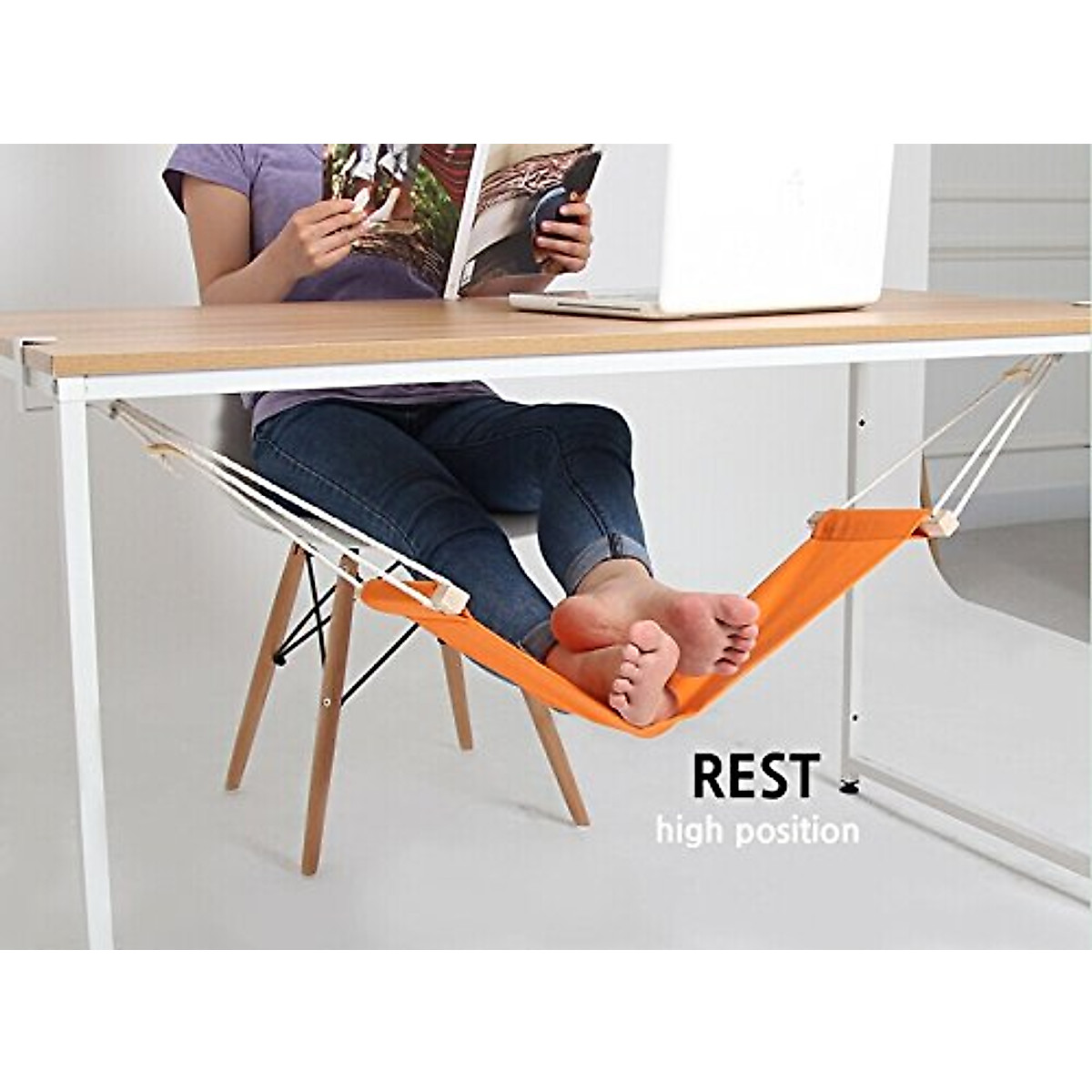 Home-organizer Tech Portable Adjustable Foot Hammock for Corner Desk Office Foot Rest Mini Under Desk Foot Rest Hammock for Home, Office, Airplane, Travel, Study and Relaxing (Pink)