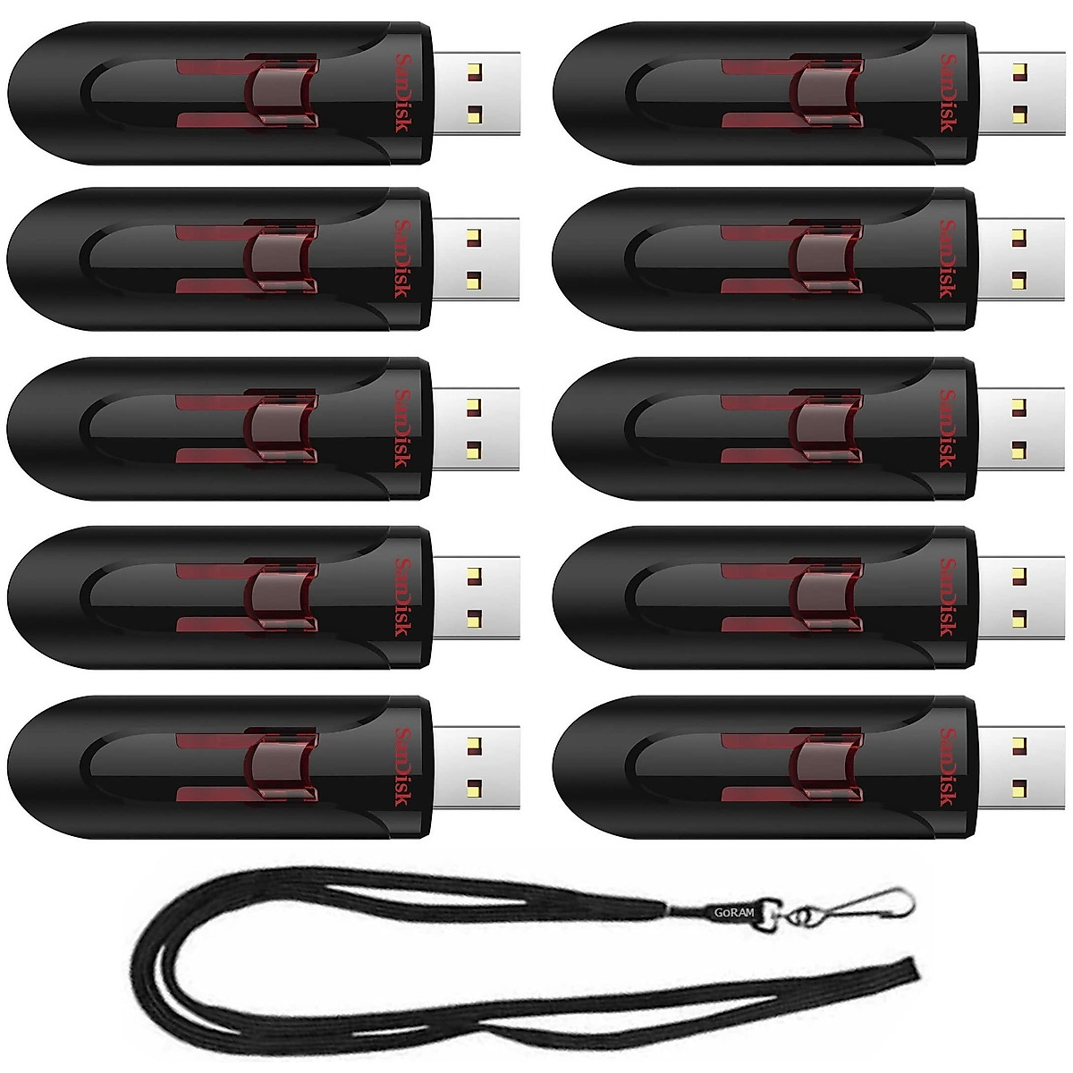 SanDisk 16GB (10 Pack) Cruzer Glide USB 3.0 Flash Drive SDCZ600-016G Bundle with (1) GoRAM Black Lanyard (16GB, 10 Pack)
