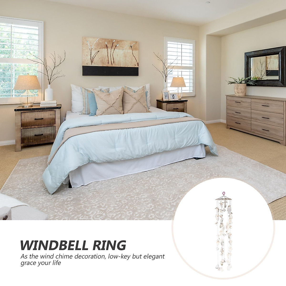 BESPORTBLE Natural Seashell Wind Chime Seashell Wind Bell Decorative Hanging Ornament Nautical Home Decor Gift for Room Patio Balcony Garden (White)