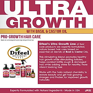 Difeel Ultra Growth Basil & Castor Hair Oil Leave in Conditioning Treatment 6 oz. with Spray Cap & Dispensing Cap