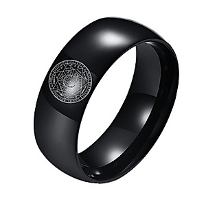 Christ Seals of Seven Archangels Prayer Protection Catholic Finger Ring, Religious Christian Saint Angels Amulet Polished Plain Band Christening Stainless Steel Talisman Ring for Women Men,Size 9