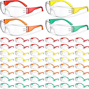 Weewooday 48 Packs Kids Safety Glasses Scratch Impact Resistant Safety Goggles Child Protective Eyewear Goggles with Lenses(Orange, Yellow, Green, Red)