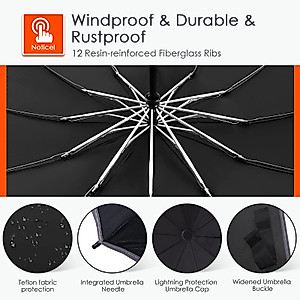 Bodyguard Inverted Umbrella Large Windproof Umbrellas for Rain Sun Travel Umbrella Compact with Reflective Stripe, Black-46 INCH