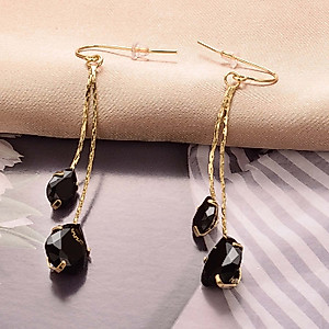 Vissen Black Cubic Zirconia Drop Dangle Chain Earrings for Women Dainty Gold Plated CZ Long Dangling Earrings