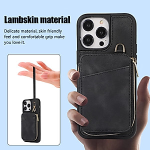 Asuwish Phone Case for iPhone 14 Pro Max 6.7 inch Wallet Cover with Screen Protector and Zipper Card Holder Stand Cell Accessories iPhone14promax 5G i Phone14Max Plus iPhone14 ProMax Women Men Black