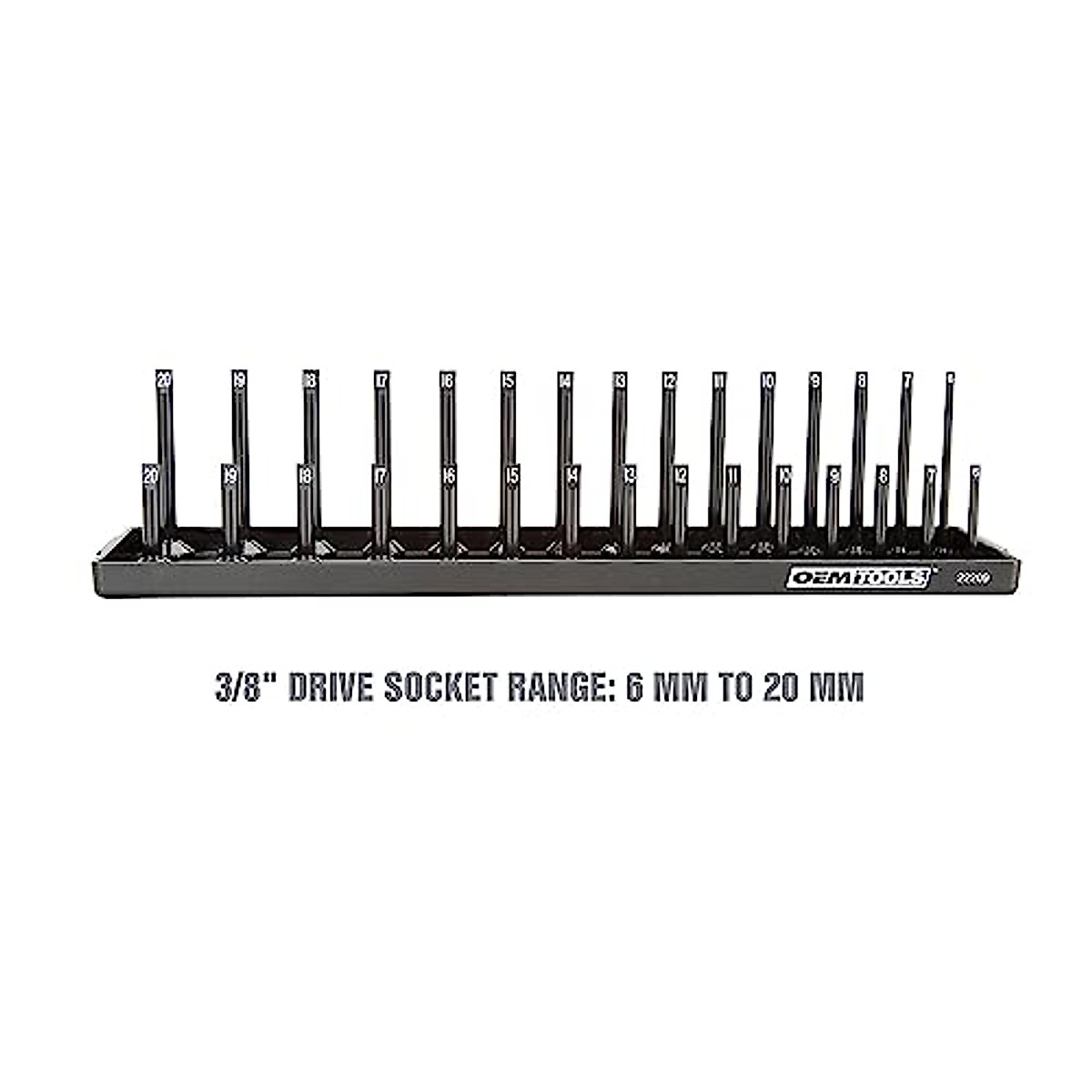OEMTOOLS 22209 Metric 3/8 Inch Drive Socket Tray, Tool Organizers, Socket Set Organizer, Socket Holder Tray, Socket Rail