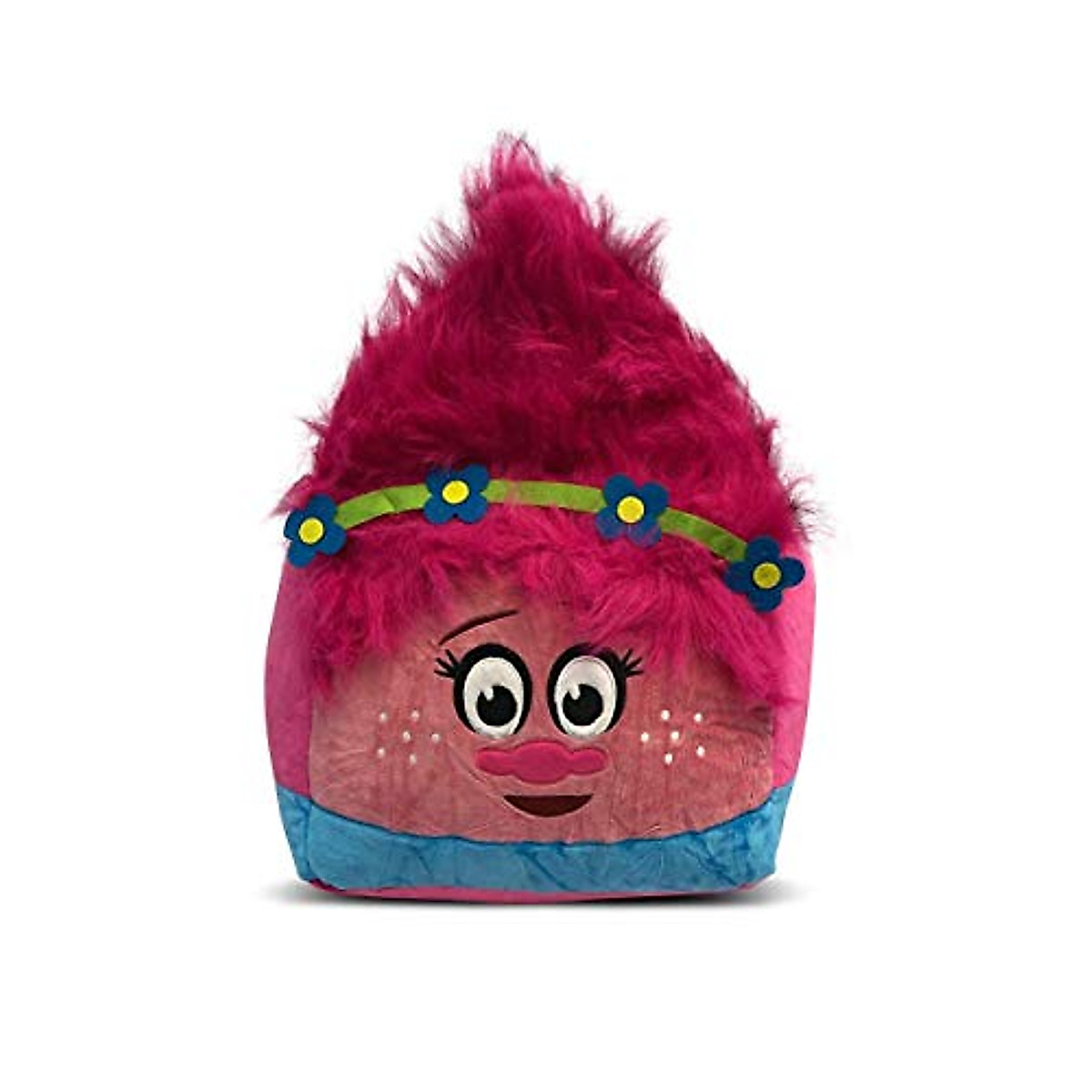 Idea Nuova Trolls Poppy 3D Bean Bag Square Pouf Ottoman, Decorative Seating for Kids, 13"x 13"x13"