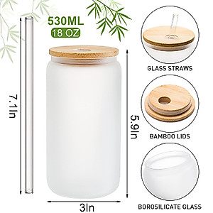 WUWEOT 6 Pack Sublimation Glass Cans, 18 Oz Frosted Sublimation Blanks, Reusable Wide Mouth Mason Jar Tumbler Cups, Beer Can Shaped Glass with Straw and Brush for Iced Coffee, Juice, Soda