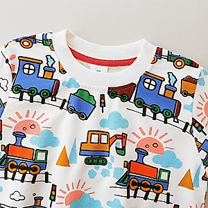 Bumeex Kids Toddler Boy Sweatshirt Hoodie Clothes Fall Winter Crewneck Long Sleeve Shirt Top Sweater Clothing Outfit White Train Boden 5t