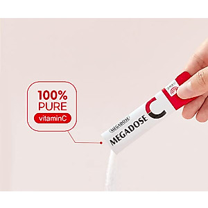 Megadose Vitamin C Powder 3000mg. 100 Count Single Serve Sticks. Pure High-Potency Immune Support No Additives No Artificial Ingredients. Fast Absorption, Antioxidant, Anti-Inflammatory, Non-GMO