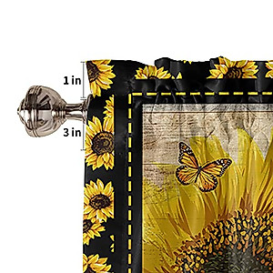3 Piece Mother's Day Sunflower Butterfly Kitchen Curtains, Tier and Valance Rod Pocket Window Curtains Set Daughter Love Cafe Curtains for Kitchen Valances Window Treatment 54X18in+27x36in×2