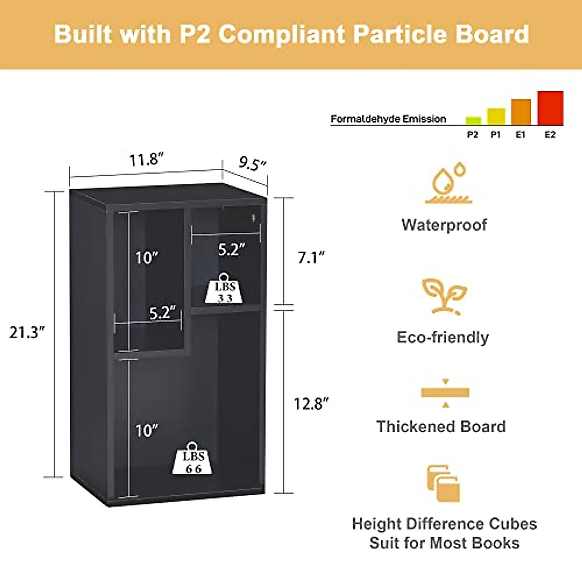 VECELO Small Bookshelf, 3 Cube Shelf, Fits Tallest Hardcovers, Horizontal Available, Modern Storage Organzier for Small Spaces, Matte Black