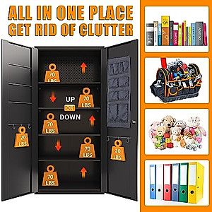 ANTISTA Metal Storage Cabinet - 72-Inch Black Lockable Garage Cabinet with Doors& 4 Adjustable Shelves | Heavy-Duty Steel Cabinet for Garage, Office, Pantry, Gym