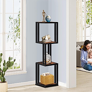 4 -Tier Corner Shelf Stand, 47'' Tall Industrial Corner Shelves, Heavy Duty Square Corner Bookshelf Display Shelf for Small Space, Corner Plant Stand for Living Room, Rustic Brown