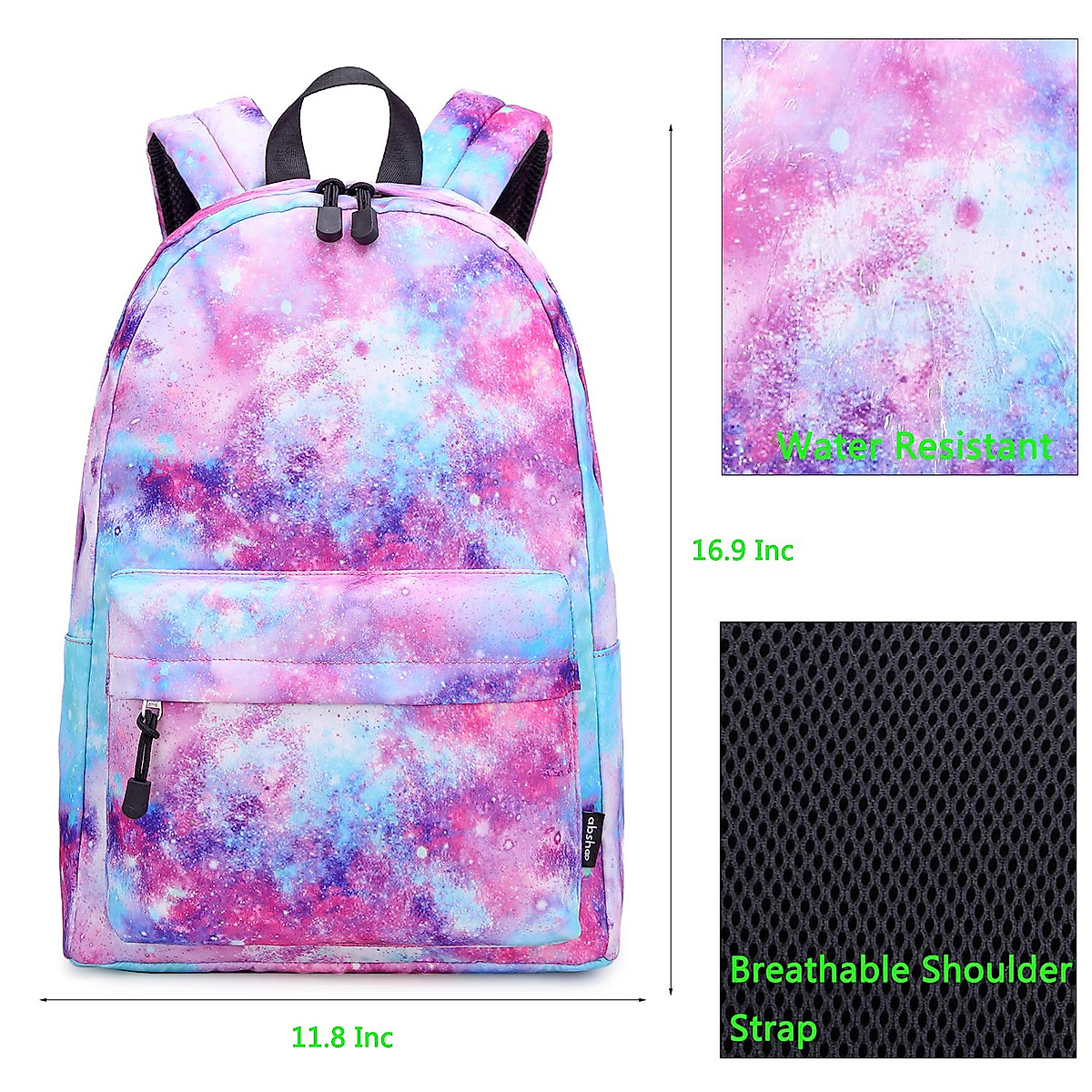abshoo Lightweight Water Resistant Galaxy Backpacks for Teen Girls School Backpack with Lunch Bag (Galaxy Pink Set)