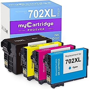 myCartridge PHOEVER Remanufactured Ink Cartridge Replacement for Epson 702XL 702 XL T702XL for Workforce Pro WF-3720 WF-3730 WF-3733 Printer (Black, Cyan, Magenta, Yellow, 4-Pack)