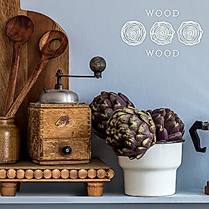 Wood Beaded Trivet and Wood Bead Garland Set Square Brown Wooden Riser Retro Farmhouse Riser White Boho Decorative Beads with Tassel Decorative Beads for Coffee Bar, Bathroom, Kitchen Island