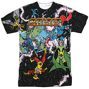 Justice League DC Retro Crisis on Infinite Earths Adult 2-Sided Print T-Shirt Black