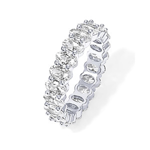 PAVOI 14K White Gold Plated Rings Oval Cubic Zirconia Love Ring | 5mm Stackable Rings for Women | White Gold Rings for Women Size 7
