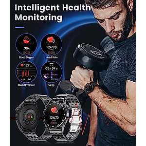 Smart Watch for Men with Bluetooth Call, Activity Fitness Tracker Blood Oxygen Heart Rate Sleep Monitor Pedometer,1.39" DIY HD Screen 100+ Sport Modes, 5ATM Waterproof iOS Android Smartwatch Black