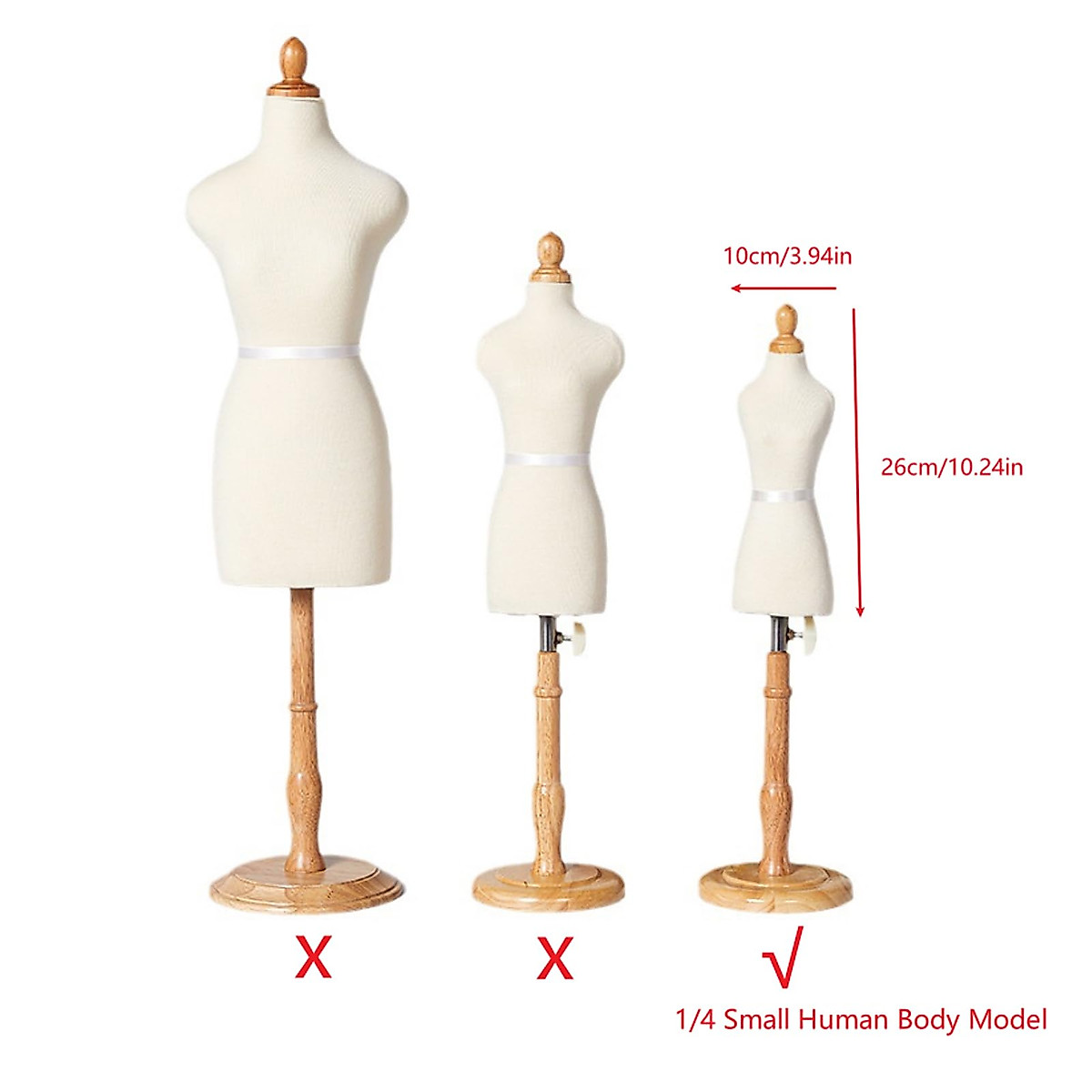 Female Dress Form Teacups Dressmaker Beech Wood Sewing Dress Form with Wooden Base for Clothing Display