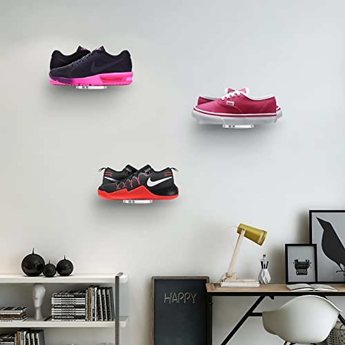 Acrylic Floating Clear Sneaker Shelves Wall Mount Set of 6 for Shoe Display，Floating Shoe Display Shelves for Bedroom, Gaming Room, Living Room，entrance hall