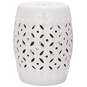 JENKEM Decorative Ceramic Garden Stool, White Glazed Hollow Out Shoe Changing Stool, Suitable for Living Room, Balcony, Garden, Etc