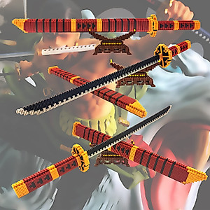 JESGO Cosplay Anime Swords Building Blocks, 22.8in One Piece Yamato Roronoa Zoro Katana Sword Building Set with Scabbard & Stand, Demon Slayer Samurai for Kid(1000+PCS)