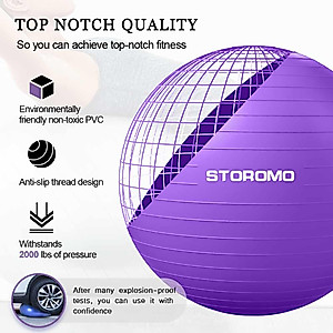 STOROMO Exercise Ball,Yoga Ball(with Exercise Tutorial)，Extra Thick Non-Slip,Holds 2500 lbs, Workout Ball for Pregnancy Birthing and Balance Stability (Purple, 55cm/21.6in)