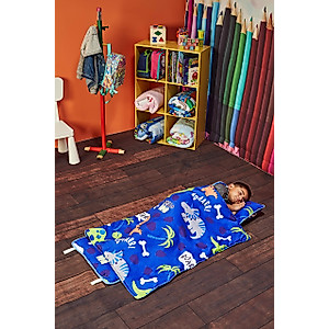 EVERYDAY KIDS Nap Mat with Removable Pillow - Roarin' Dinos - Carry Handle with Straps Closure, Rollup Design, Soft Microfiber for Preschool, Daycare, Travel Sleeping Bag - Ages 3-6 Years