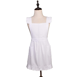 Love Potato Cotton Adjustable Kitchen White Apron Retro Cosplay Maid Apron with Pockets