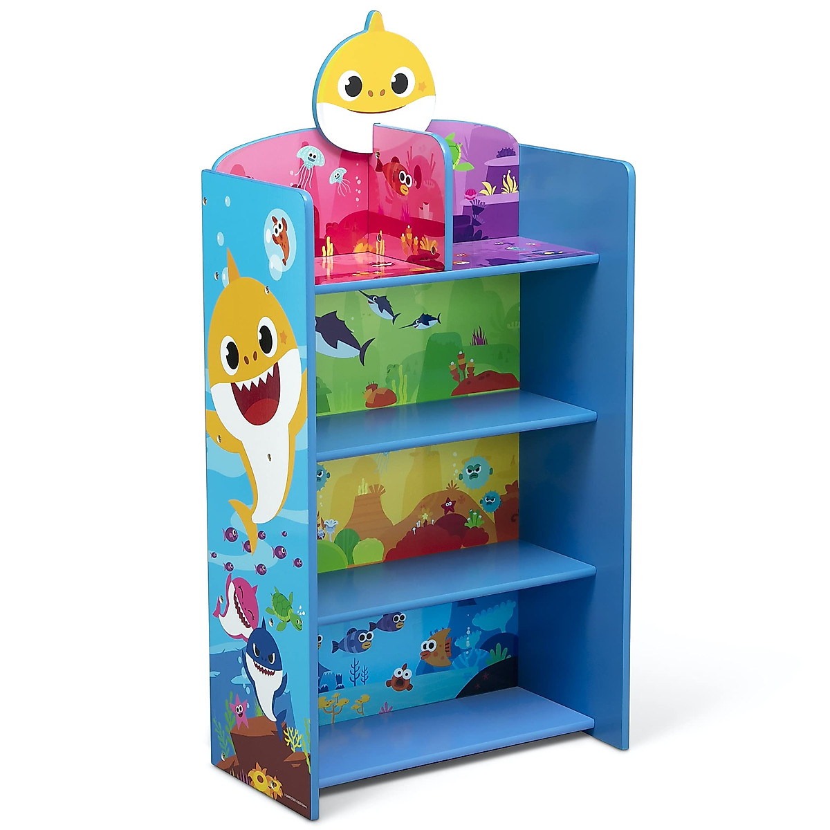 Delta Children Wooden Playhouse 4-Shelf Bookcase for Kids, Baby Shark, 10.23"D x 19.88"W x 40.35"H