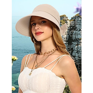 Sun Visor Hat for Women Wide Brim Ponytail Hole UV Protection Summer Cap Packable UPF 50+ Travel Outdoor(Beige)