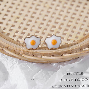 Cute Fried Egg Stud Earrings Funny Gold Plated Poached Egg Dangle Earrings for Women Kitchen Cooking Statement Jewelry Gifts